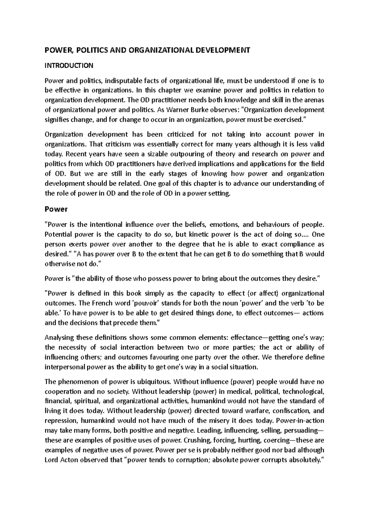 Power, Politics, and Organizational Development: Key Insights - Studocu