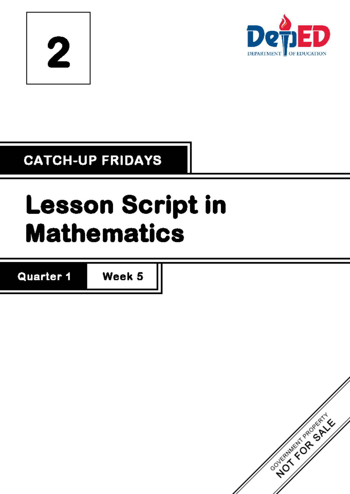 CO-2024-LS-Grade 2 CUF-Math Q1-W5 - 2 Quarter 1 Week 5 CATCH-UP FRIDAYS Lesson Script in ...