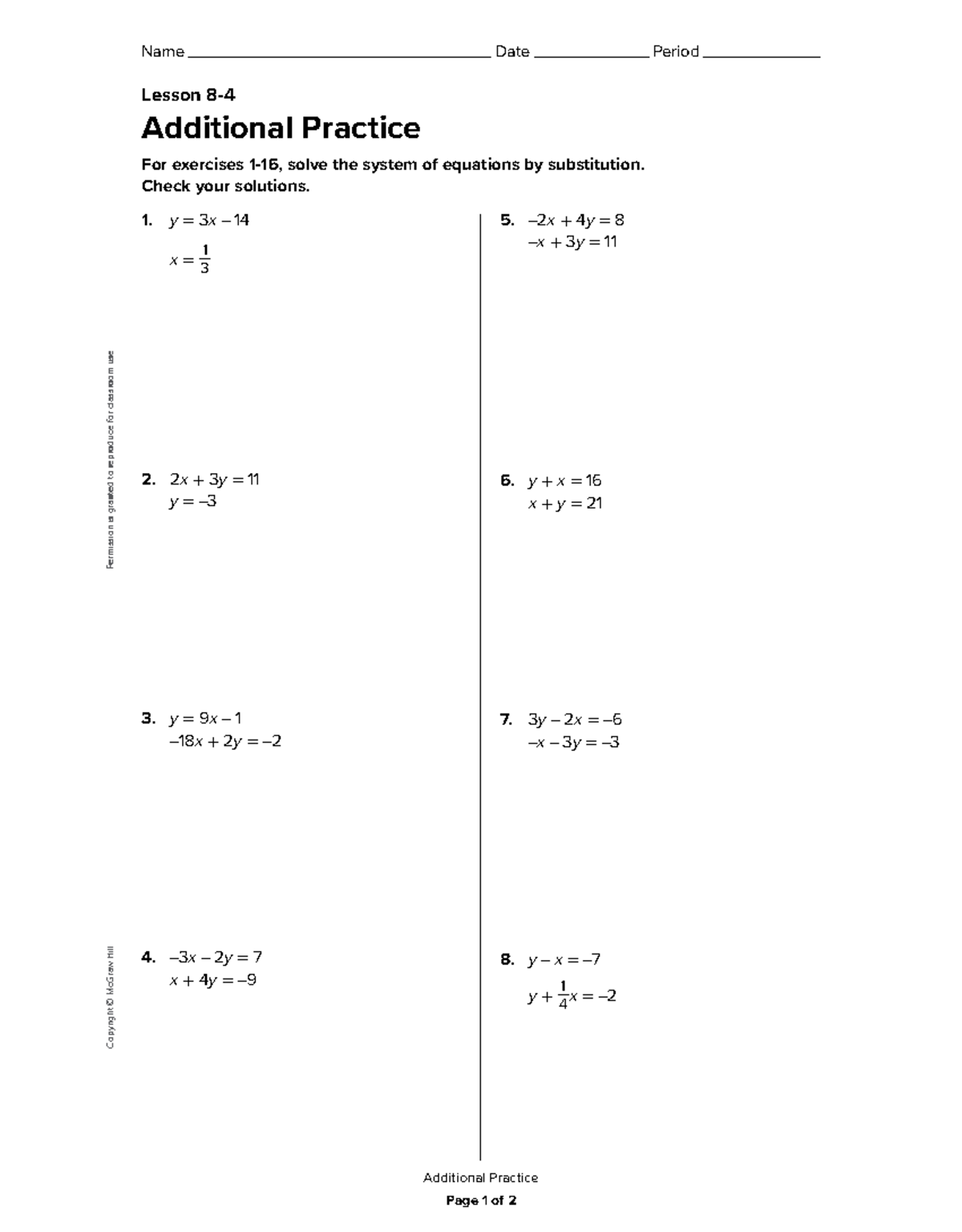 Lesson: Additional Practice on Solving Systems of Equations Using ...