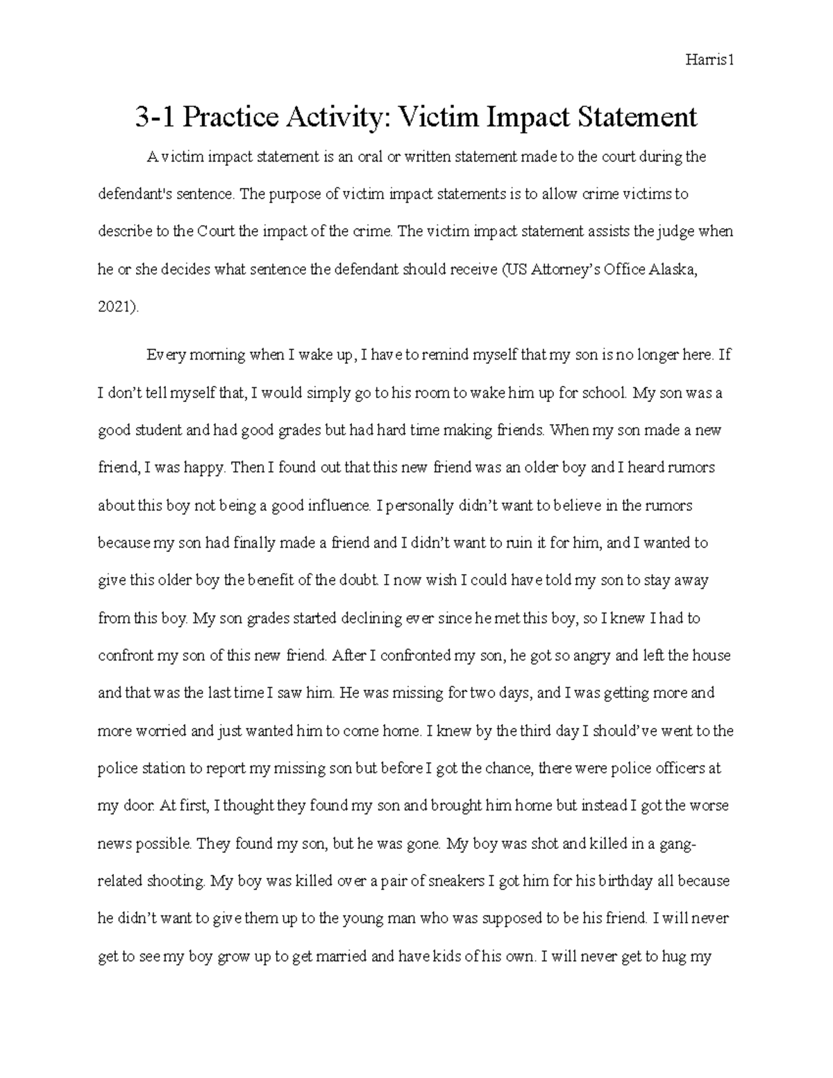 3-1 Practice Activity: Understanding Victim Impact Statements - Studocu