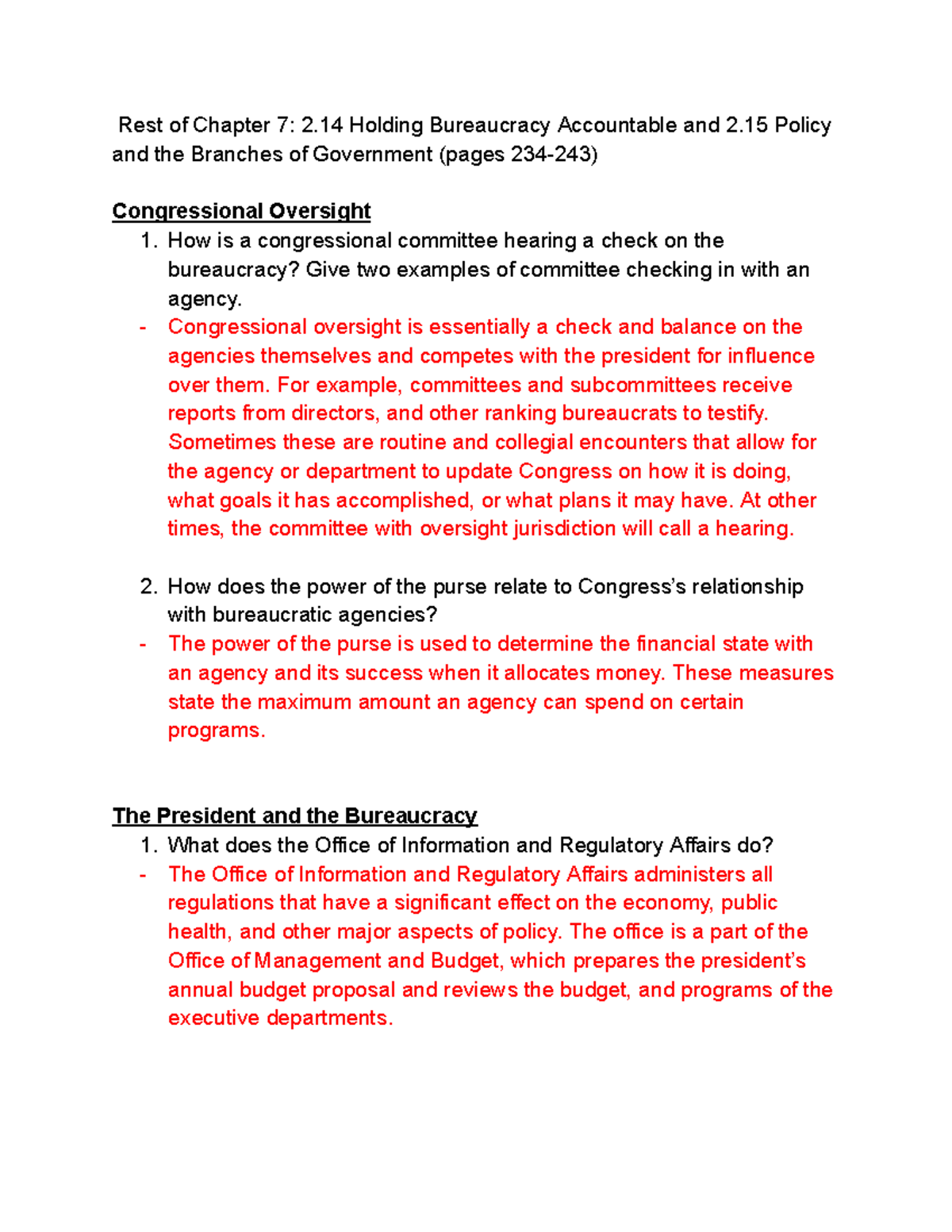 Chapter 7 Holding Bureaucracy Accountable and Policy and Branches of ...