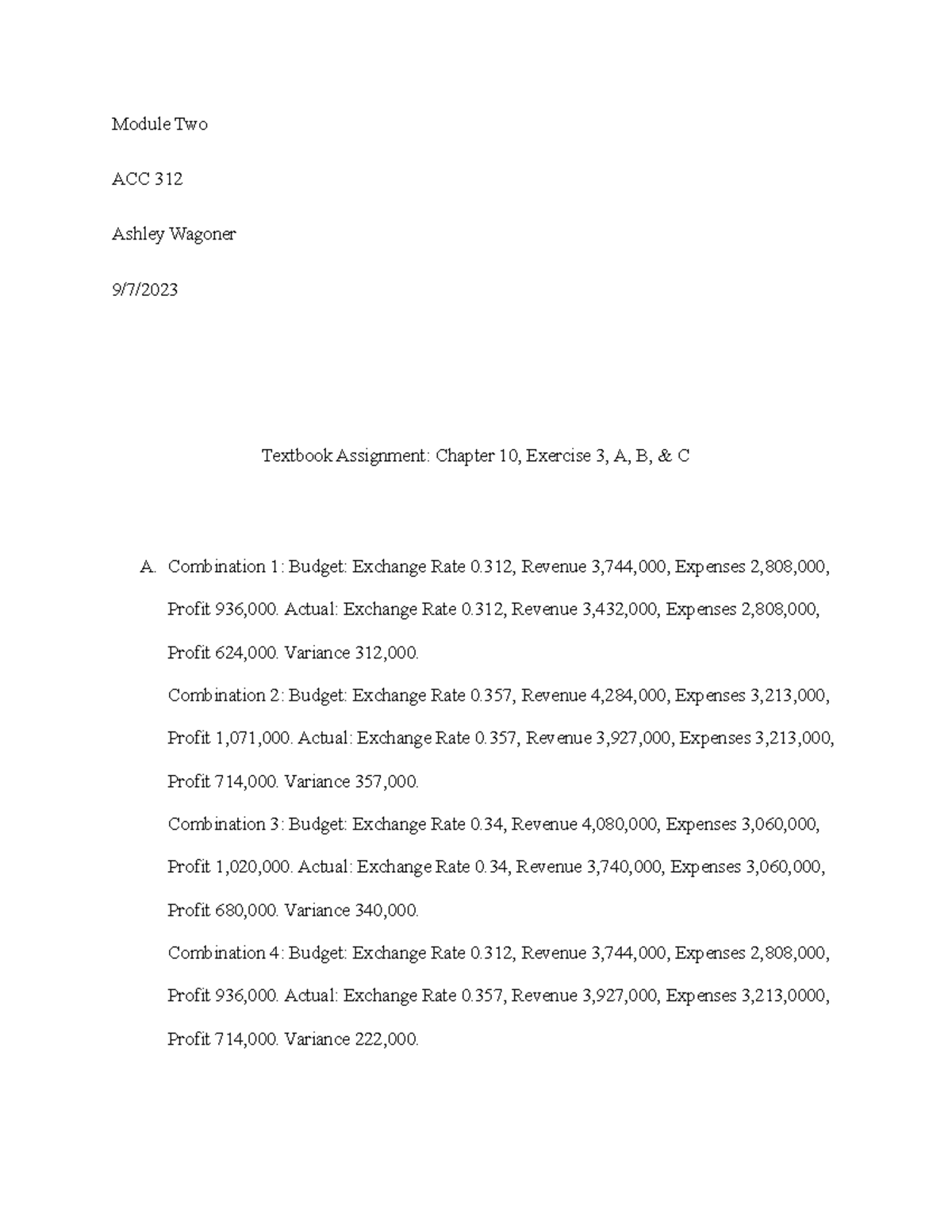 ACC 312 Module 2 Textbook Assignment: Chapter 10 Exercises A, B, C - Studocu
