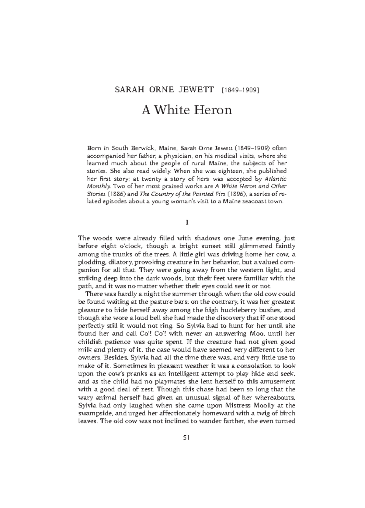 A White Heron by Sarah Orne Jewett - Summary and Analysis - Studocu