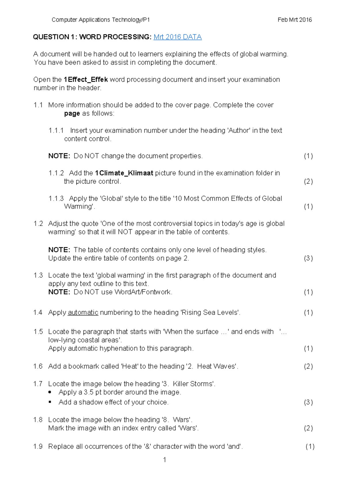 CAT Gr10 Word Processing Practice Test 1 Memo (2016) - Studocu