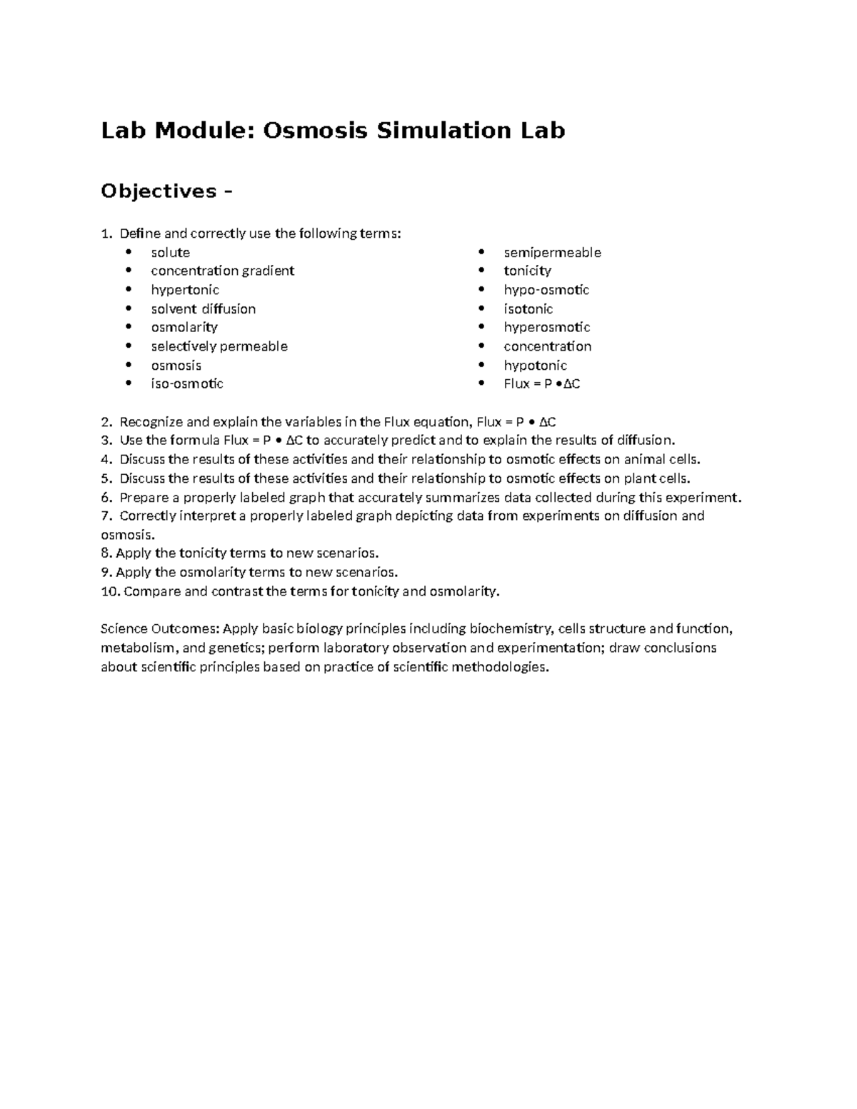 Bio160 F23 Final Lab Module: Osmosis Simulation and Results Analysis - Studocu