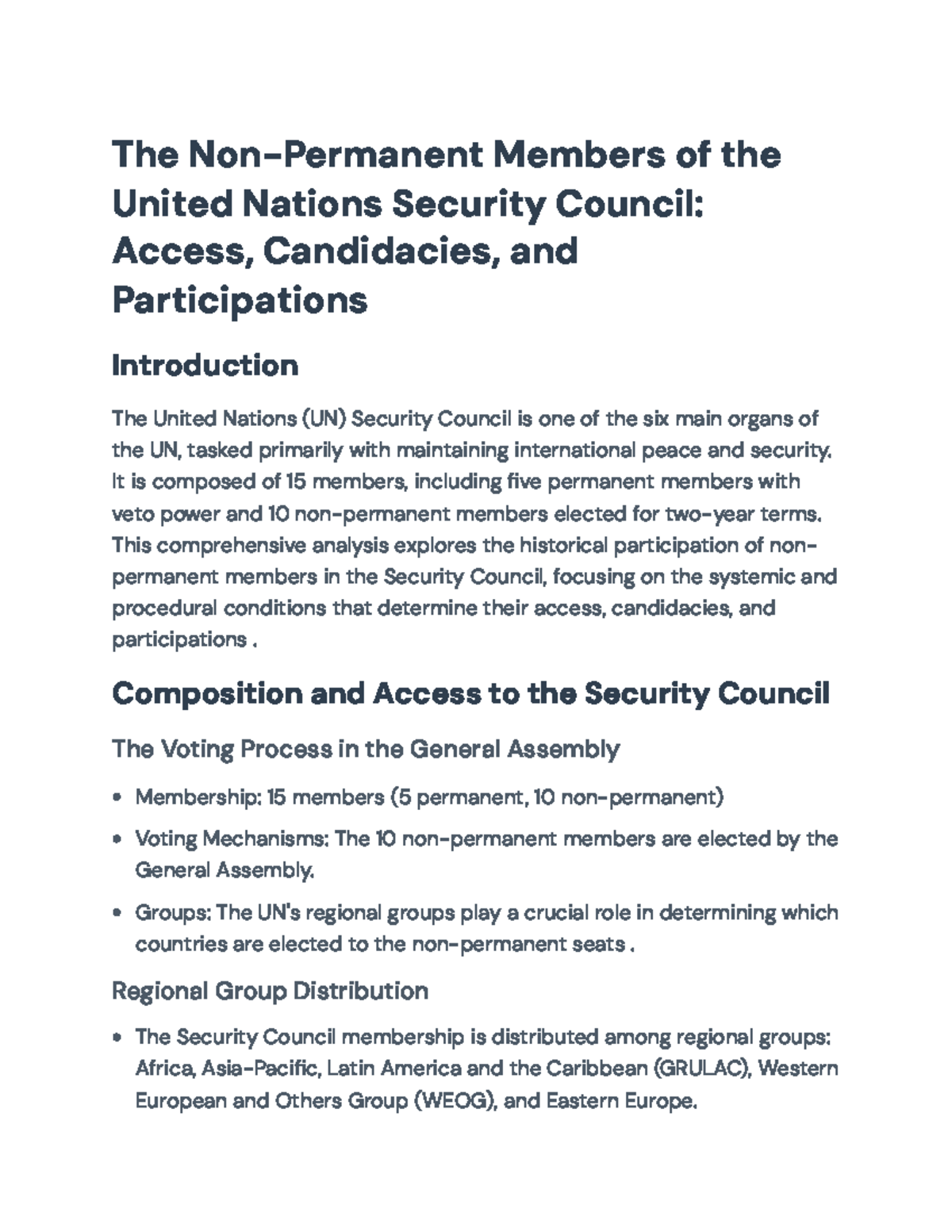 Analysis of Non-Permanent Members in UN Security Council: Access ...