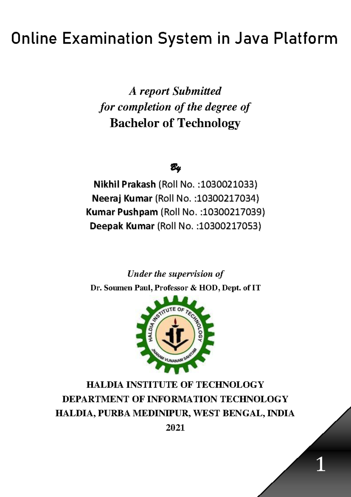 Final Report on Online Examination System Project - by Roll no- 33,34 ...