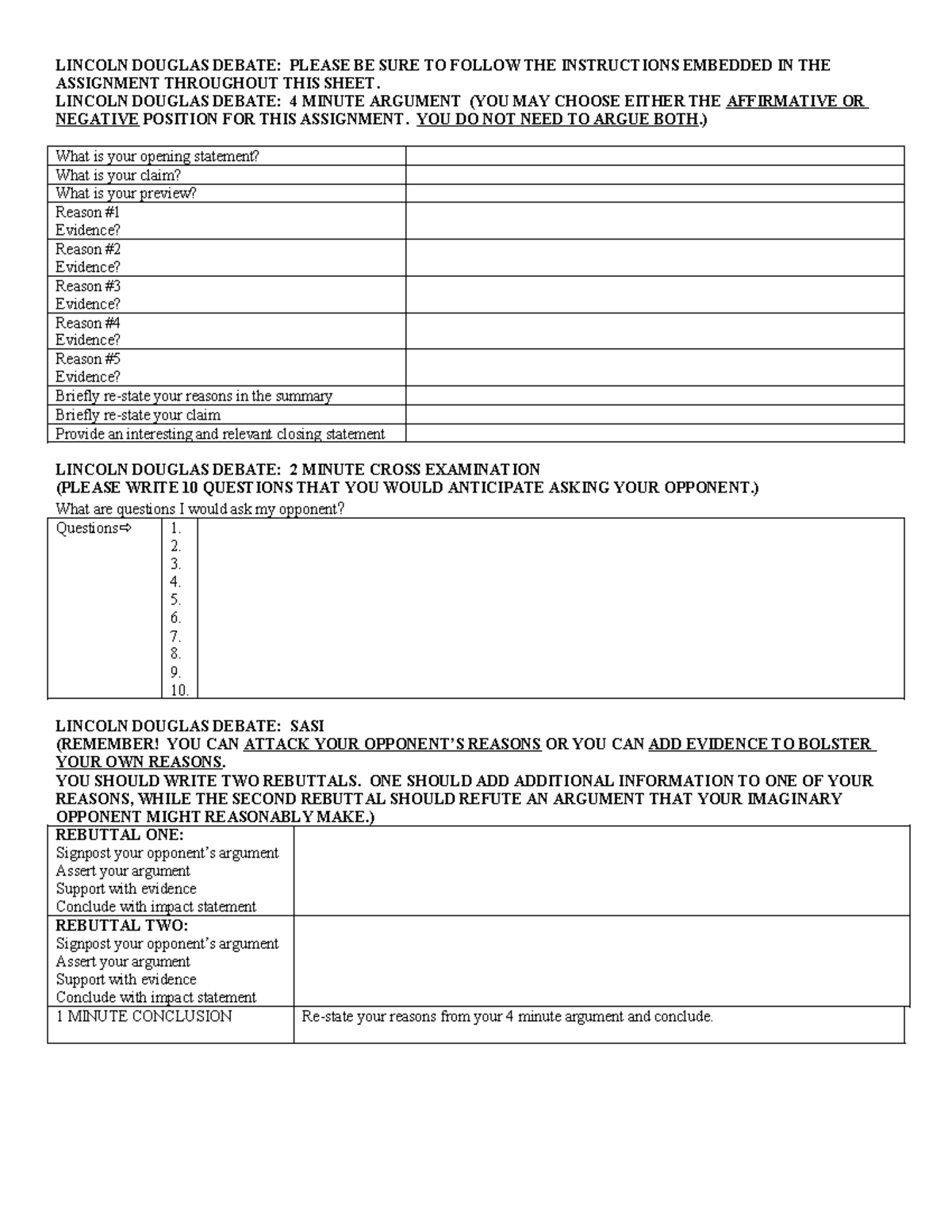 Lincoln Douglas Debate Format Instructions & Guidelines - Studocu