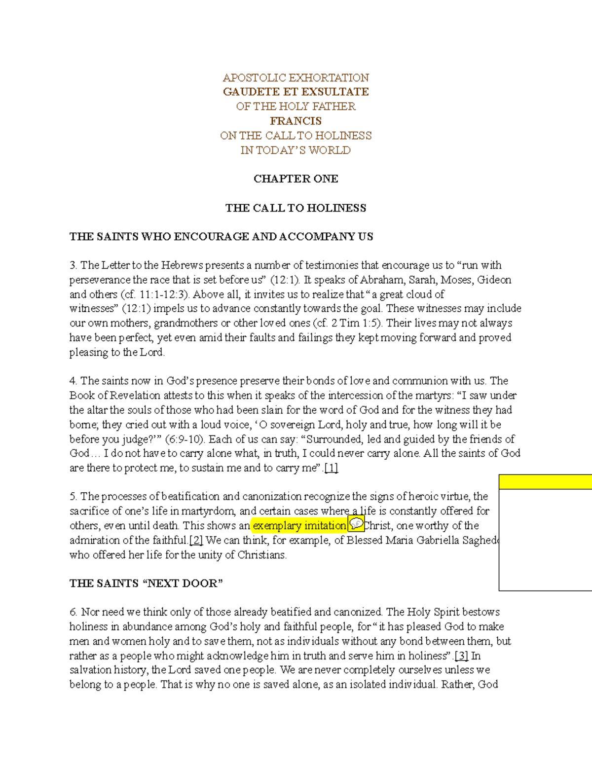 Francis - The Call to Holiness (Gaudete et Exsultate) Chapter 1 Summary ...