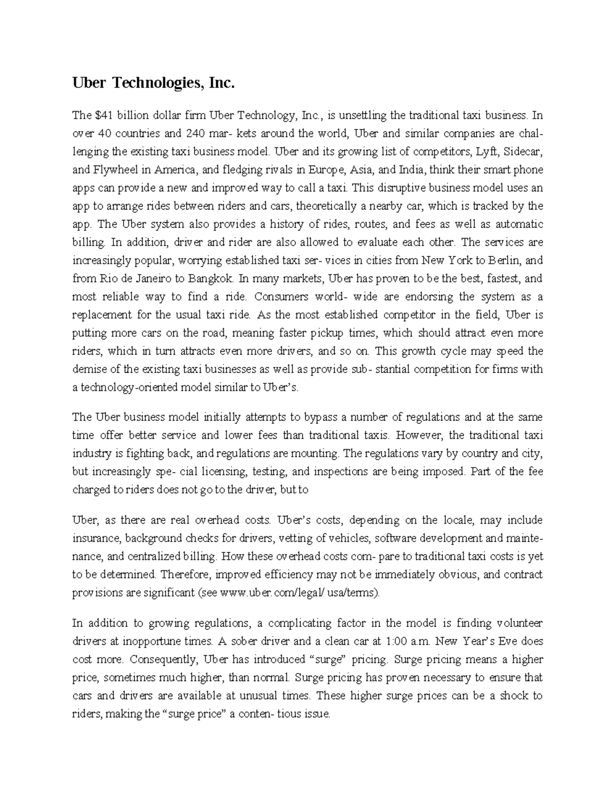 Case Study 1 - Disruptive Business Model of Uber Technologies - Studocu