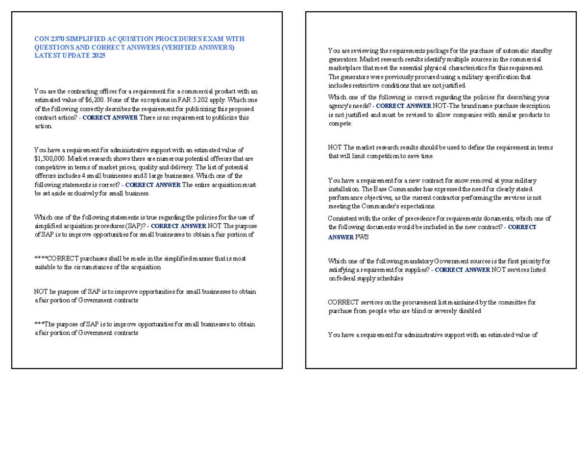 T5ref - CON 2370 Simplified Acquisition Procedures Exam: Questions ...