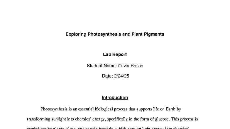 Photosynthesis Lab Report: Exploring Pigments & Light Effects (BIO101 ...