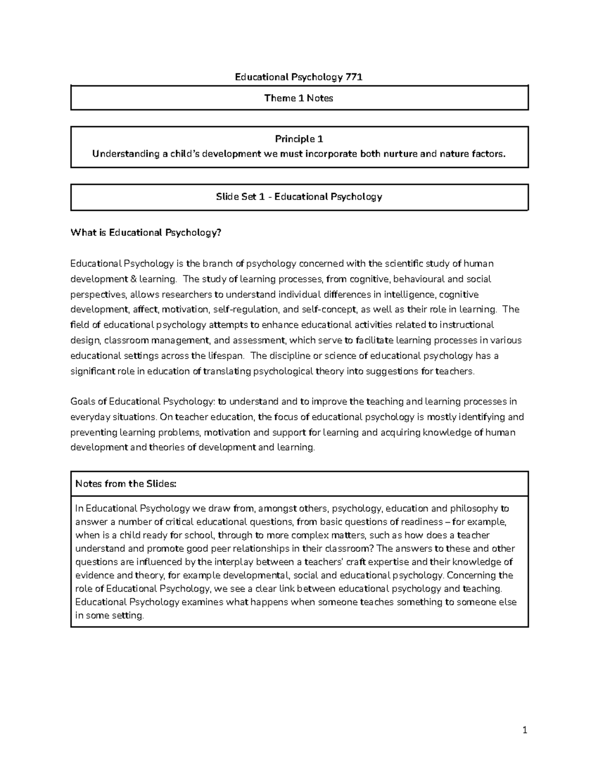Educational Psychology 771: Theme 1 Notes on Nature vs. Nurture in ...