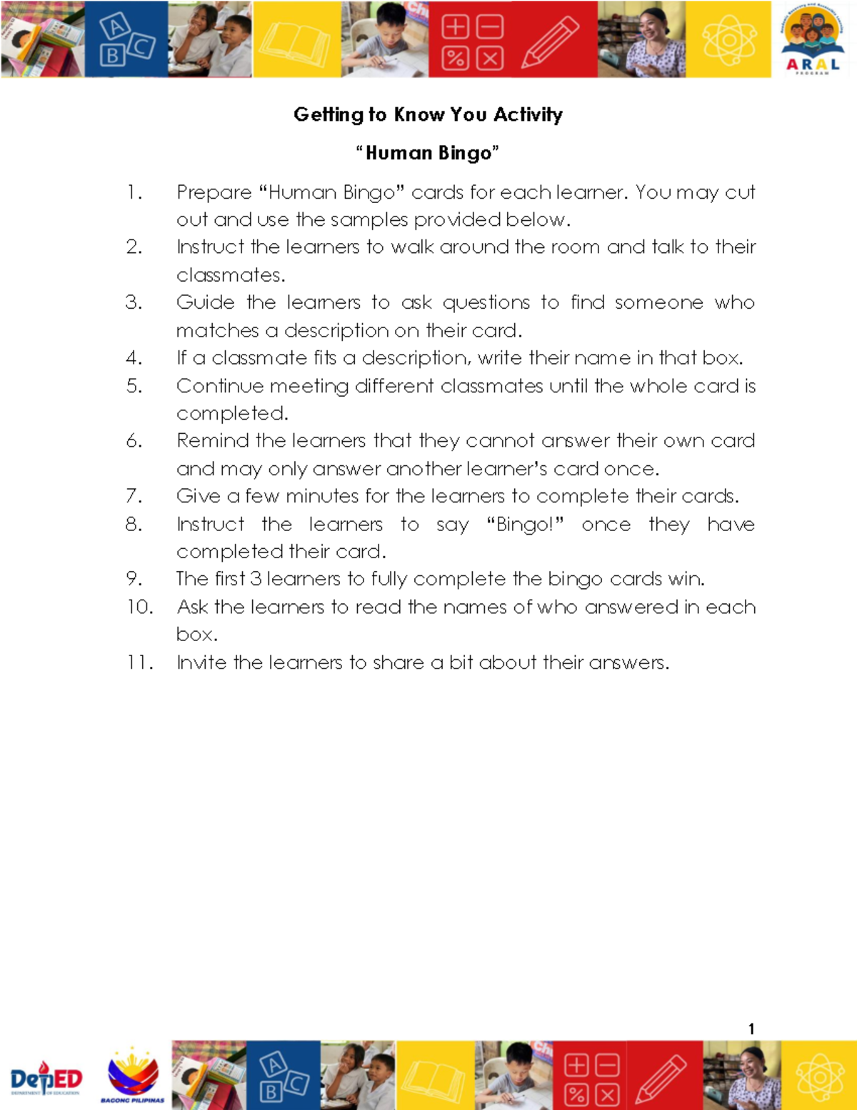 ARAL Summer Getting to Know You Activity Guide - Studocu