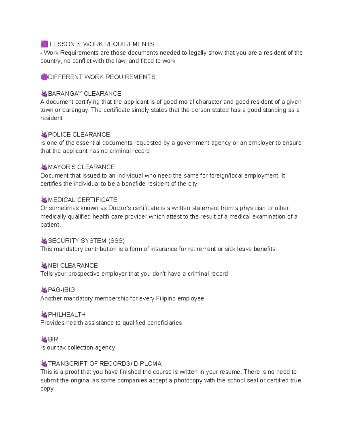 🟪 Lesson 6- WORK Requirements - 🟪 LESSON 6: WORK REQUIREMENTS Work ...