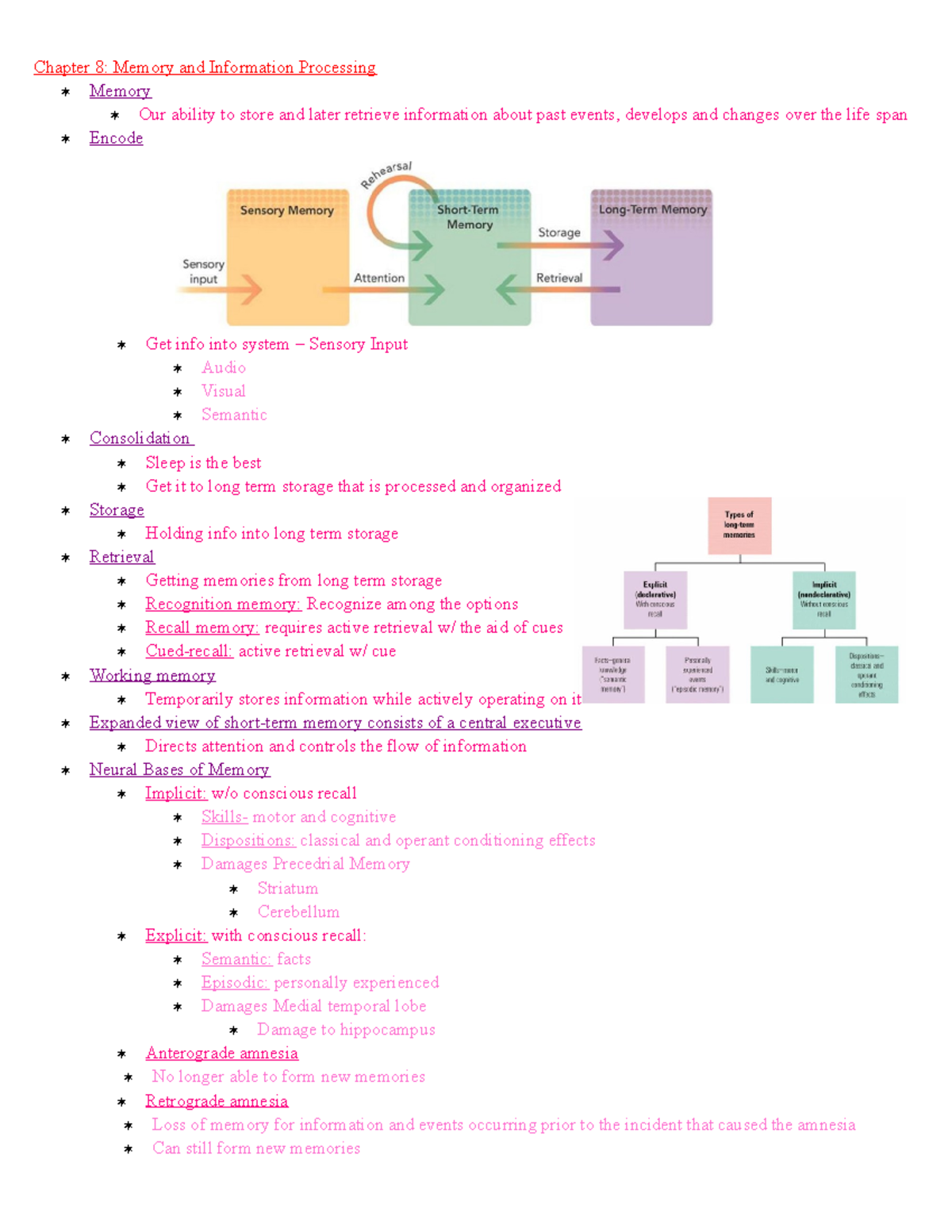 Chapter 8 - Memory & Information Processing Lecture Notes (Cognitive ...