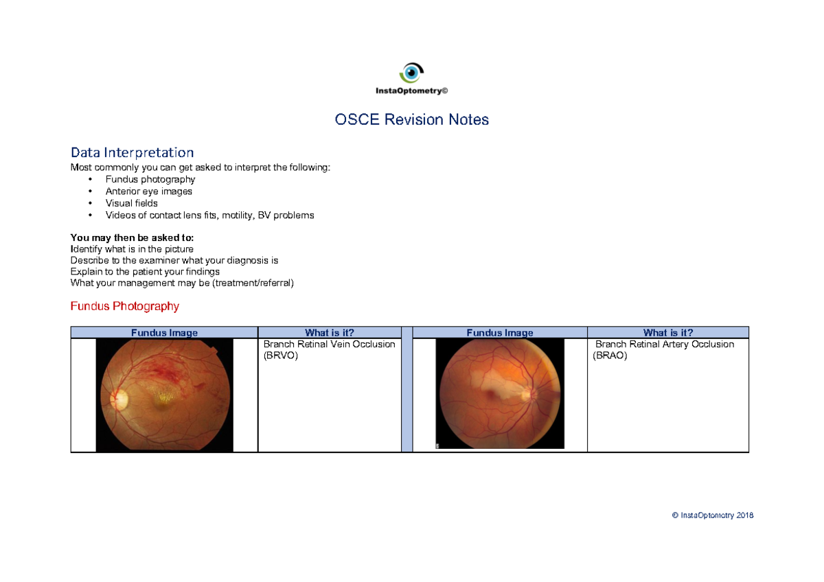 OSCE Notes: Data Interpretation & Clinical Skills in Optometry - Studocu