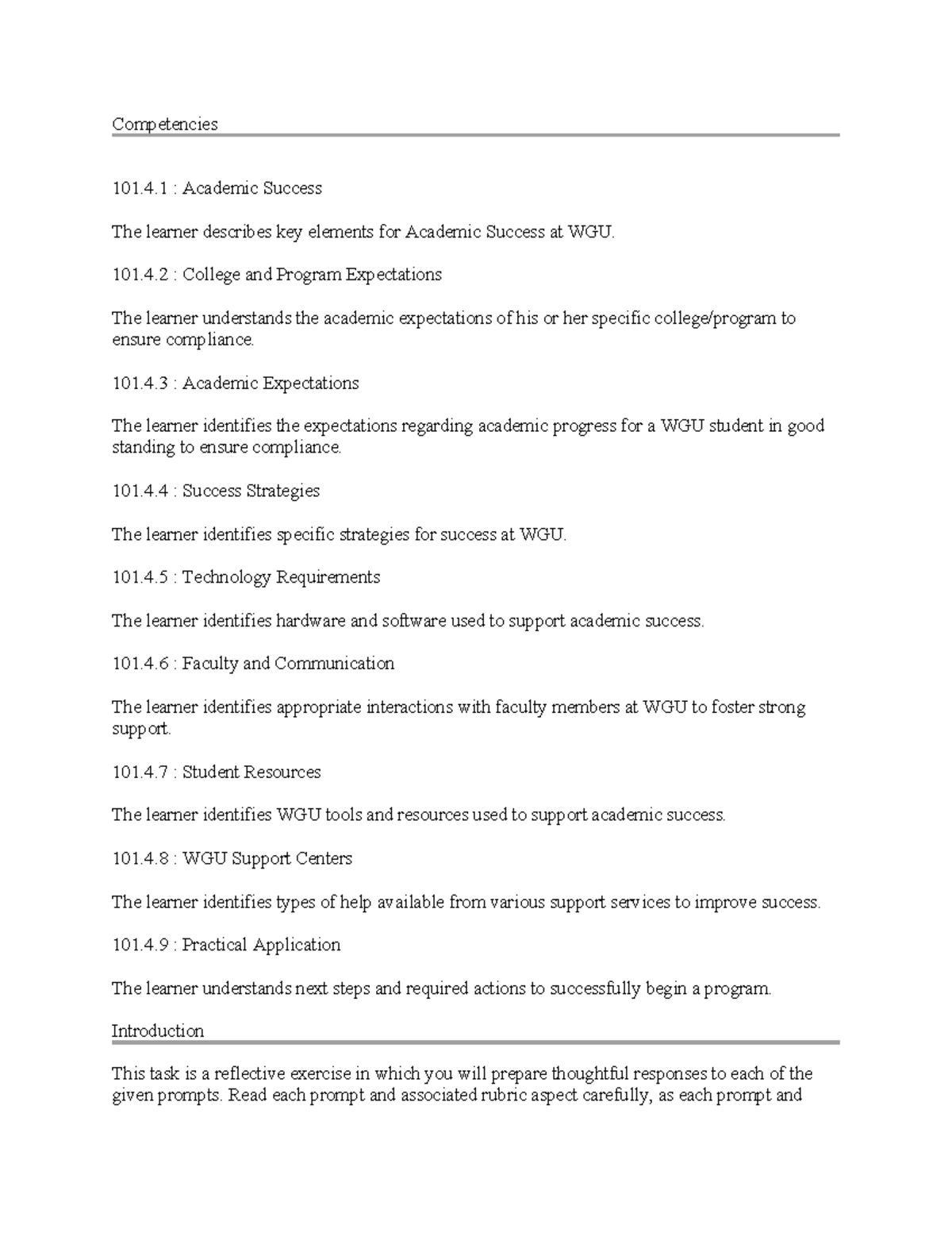 GOM5 Task 1 - Orientation Competencies for Academic Success at WGU ...