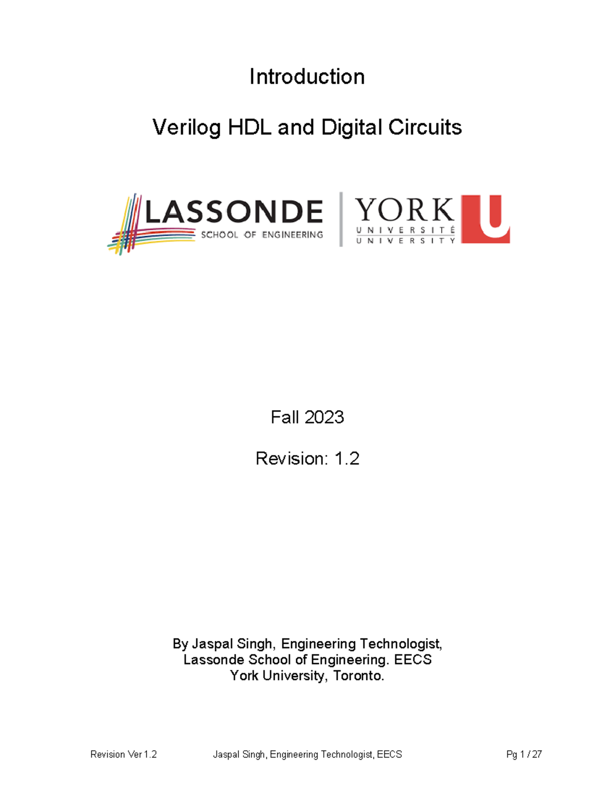 Intro to Verilog HDL & Digital Design EECS Fall 2023 Revision 1.2 - Studocu