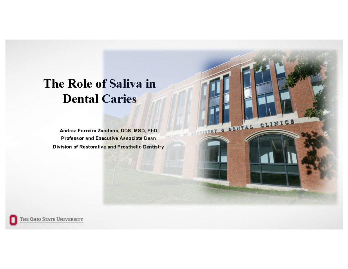 The Role of Saliva in Dental Caries - OSU Fall 2025 Lecture Notes - Studocu