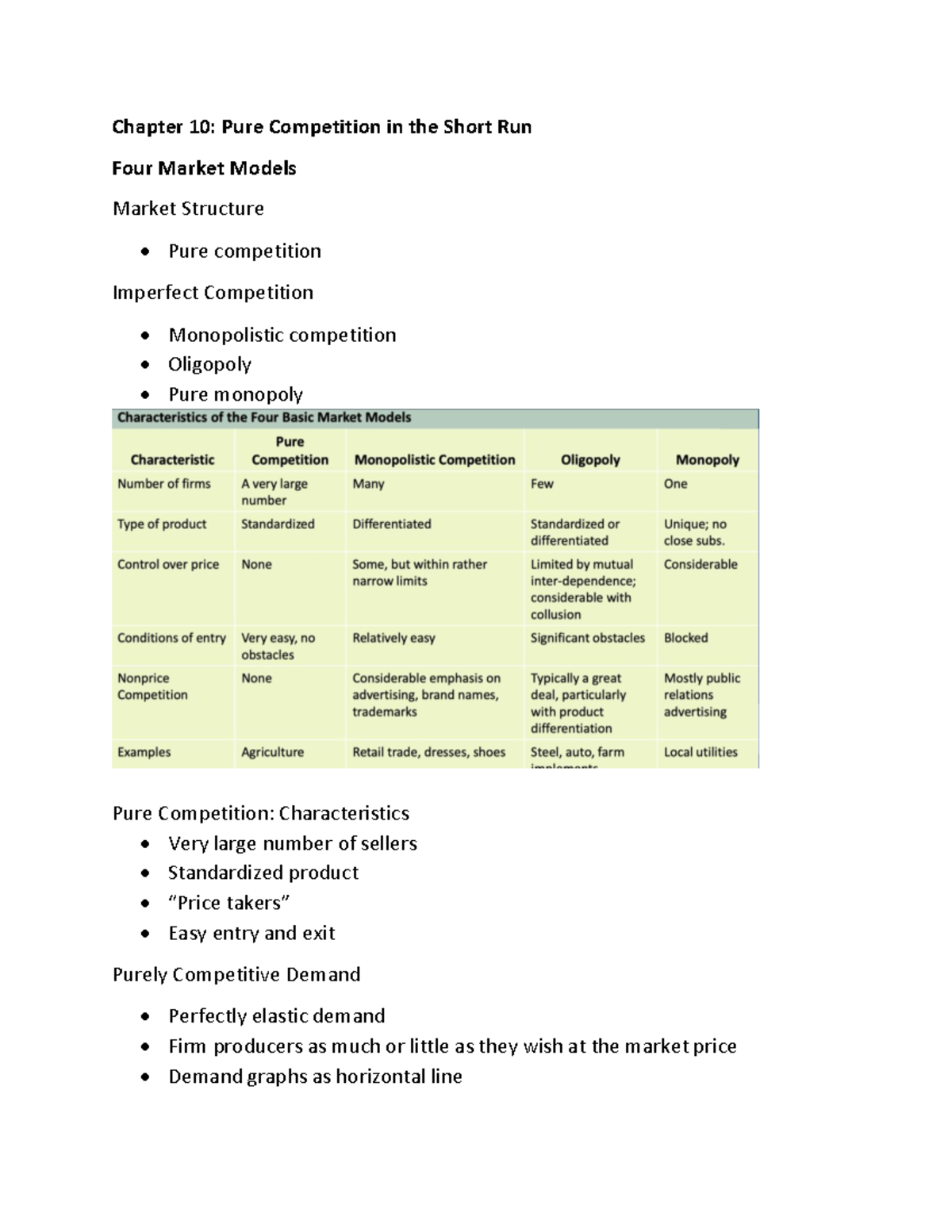 Chapter 10 and 11: Pure Competition on Short and Long Run - Chapter 10: Pure Competition in the ...