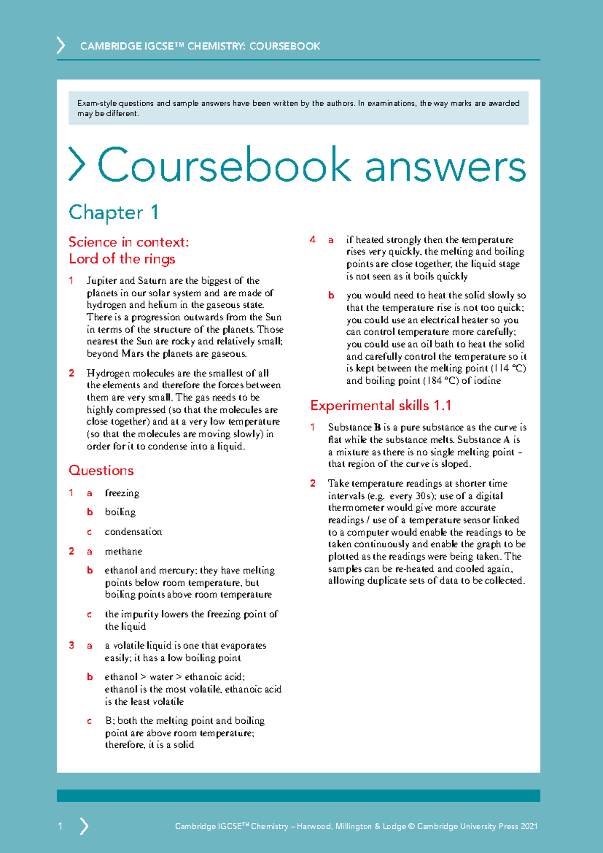 Chem 101 Coursebook Answers for Chapters 1-6 - Studocu