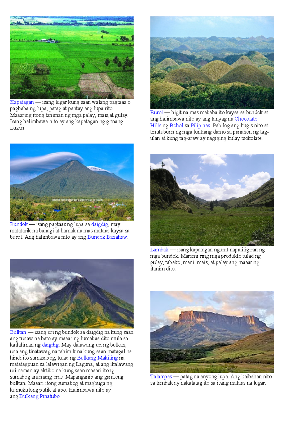 Ano Ano Ang Mga Anyong Lupa At Anyong Tubig Mga Halimbawa Pin Page