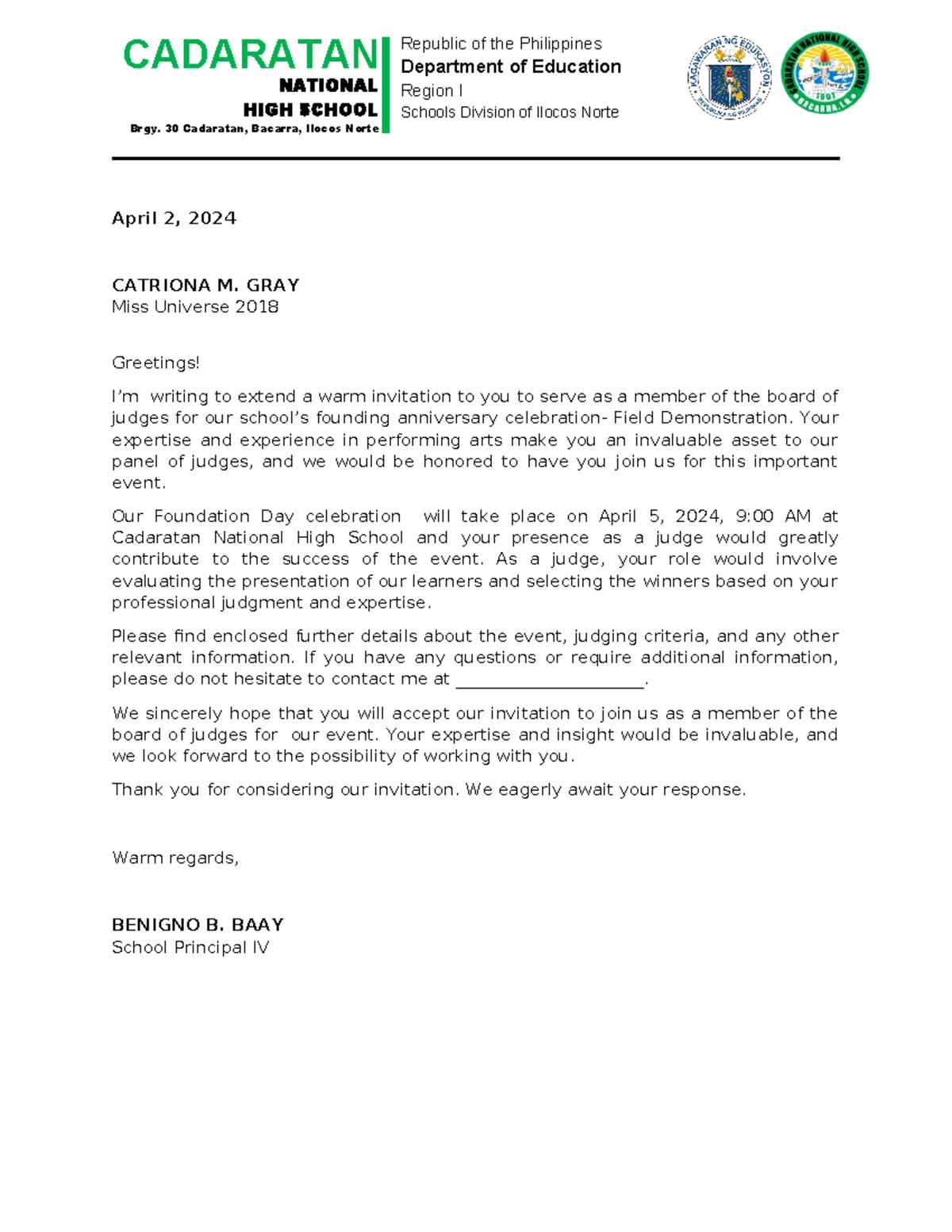 Invitation Letter to Judge for Founding Anniversary Celebration - emz ...
