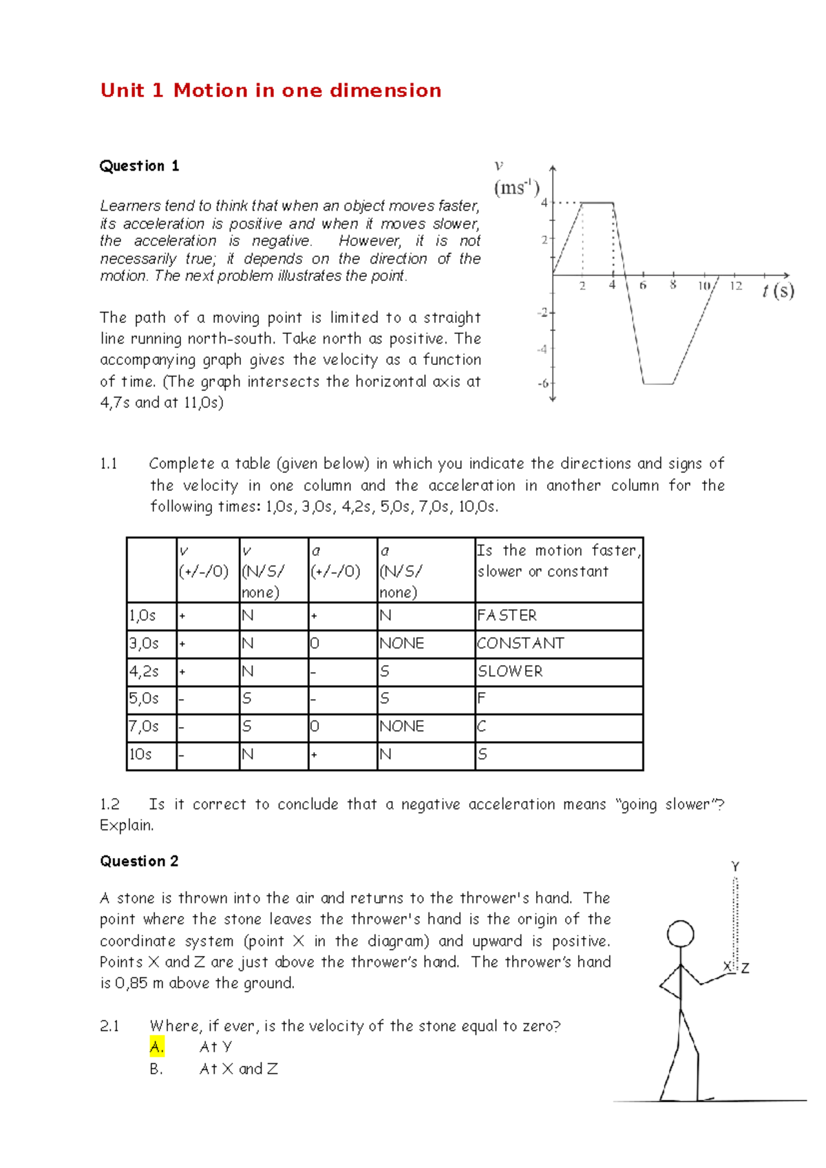 Unit 1: Motion in One Dimension - Key Concepts & Exercises 2024 - Studocu