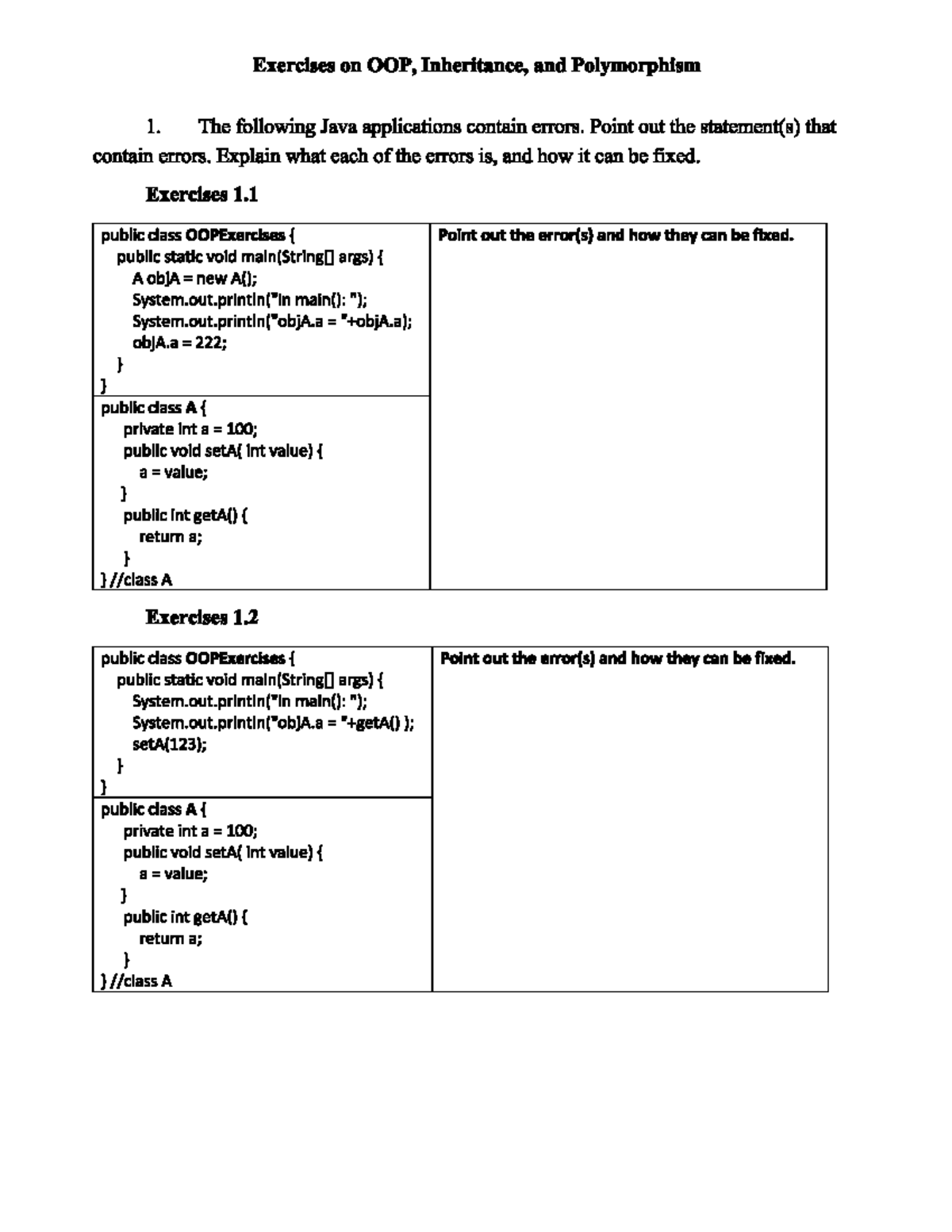 Review OOP - Exercises on OOP, Inheritance, and Polymorphism 1. The ...