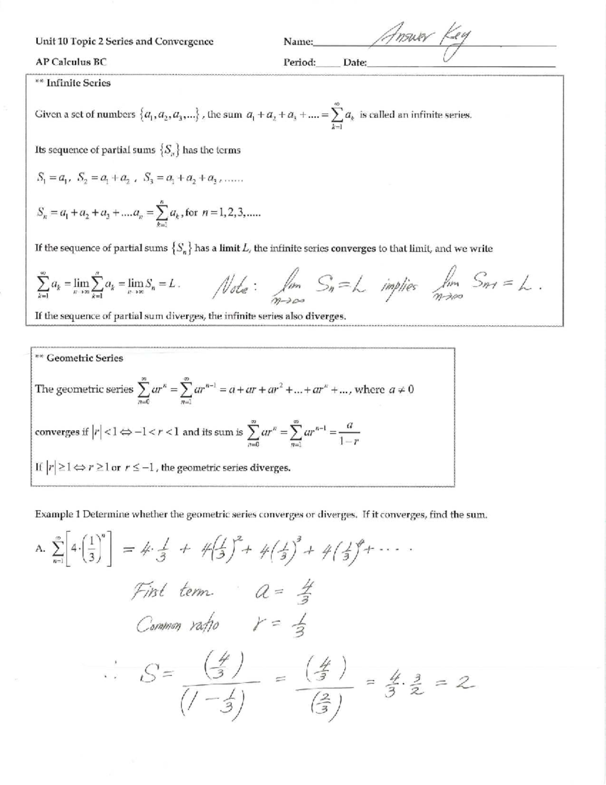 Unit 10 Topic 2 Series and Convergence Study Guide - AP Calculus BC ...