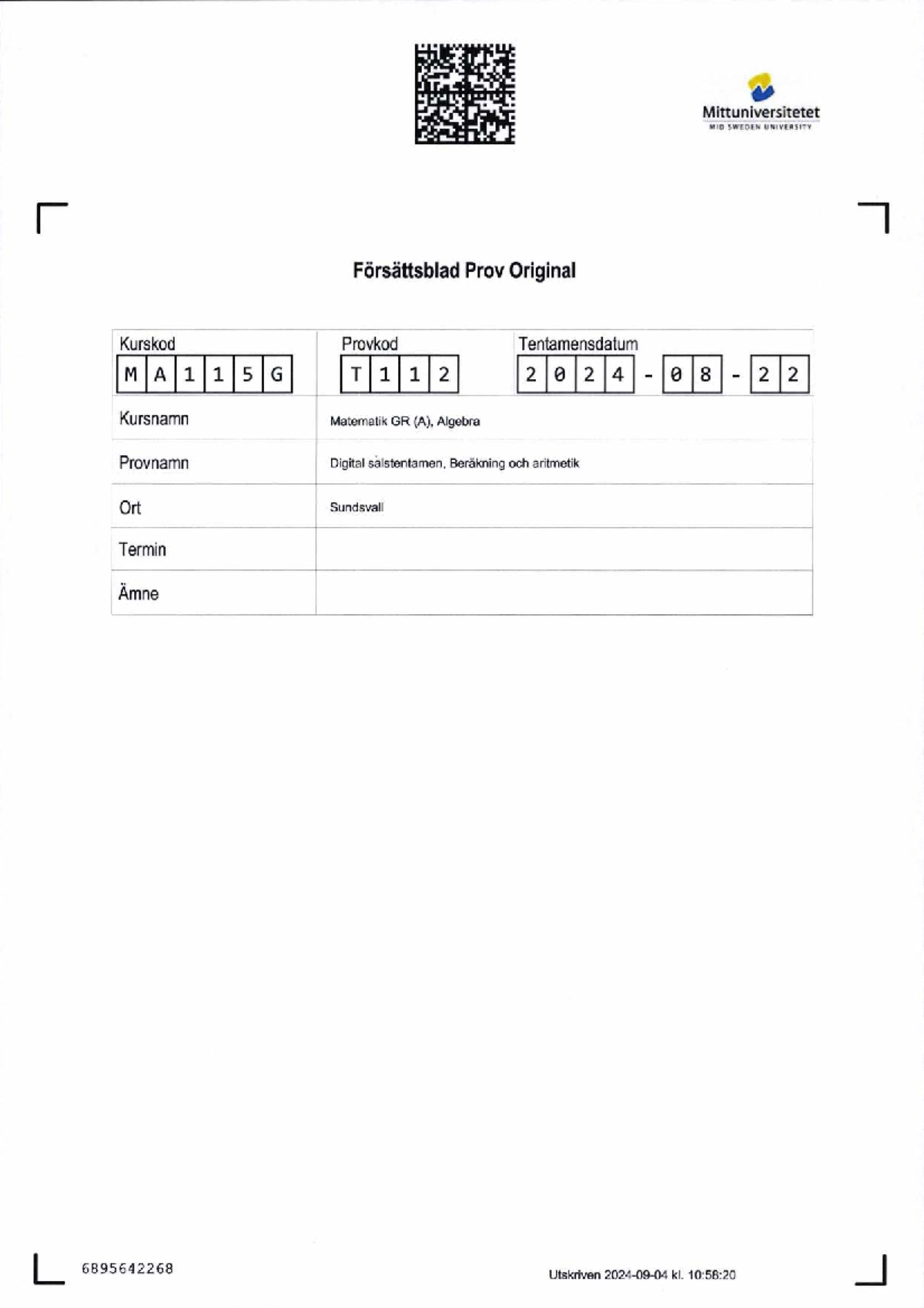 MA115G Final Exam: Algebra and Arithmetic, 22 Aug 2024 - Studocu