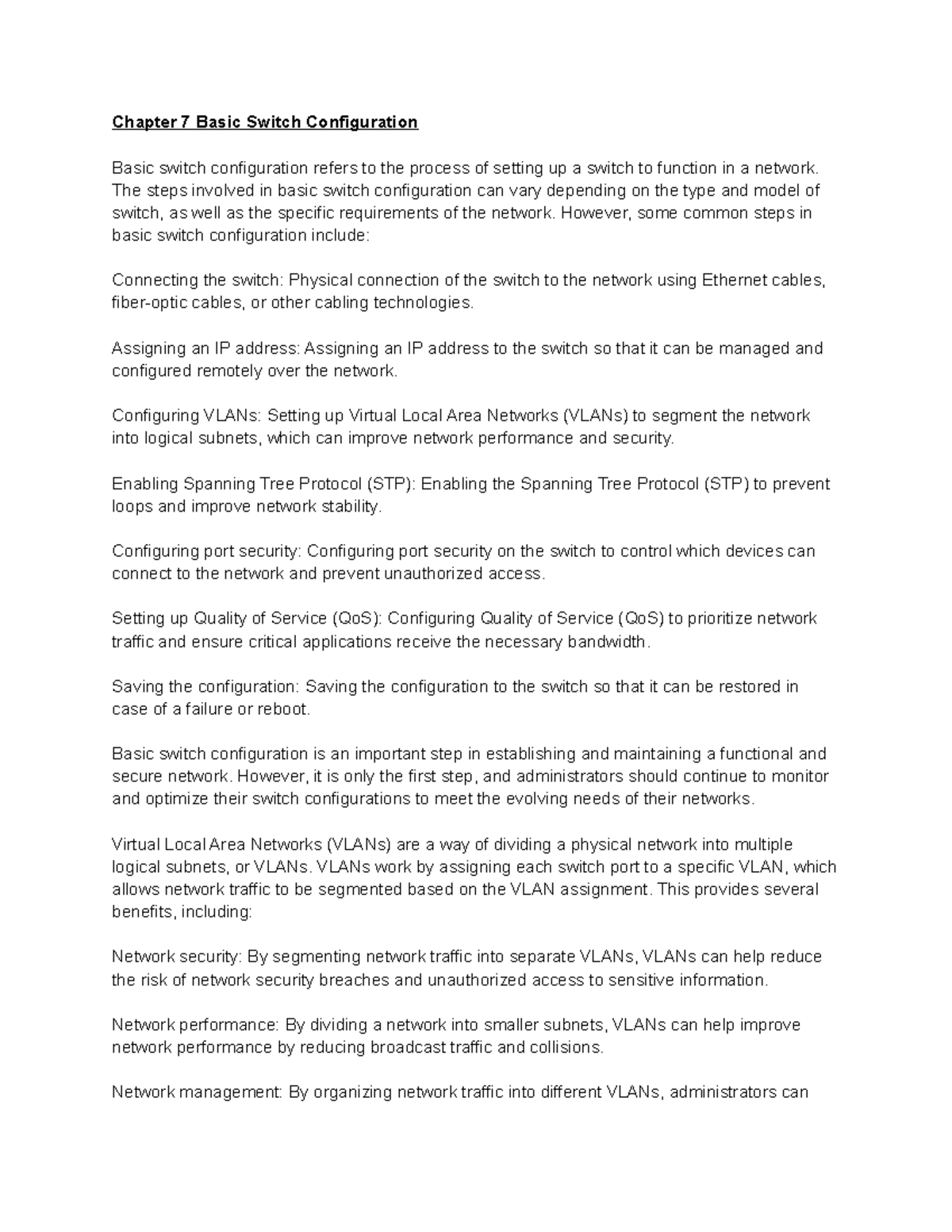 Chapter 7 Basic Switch Configuration - Chapter 7 Basic Switch Configuration Basic switch - Studocu