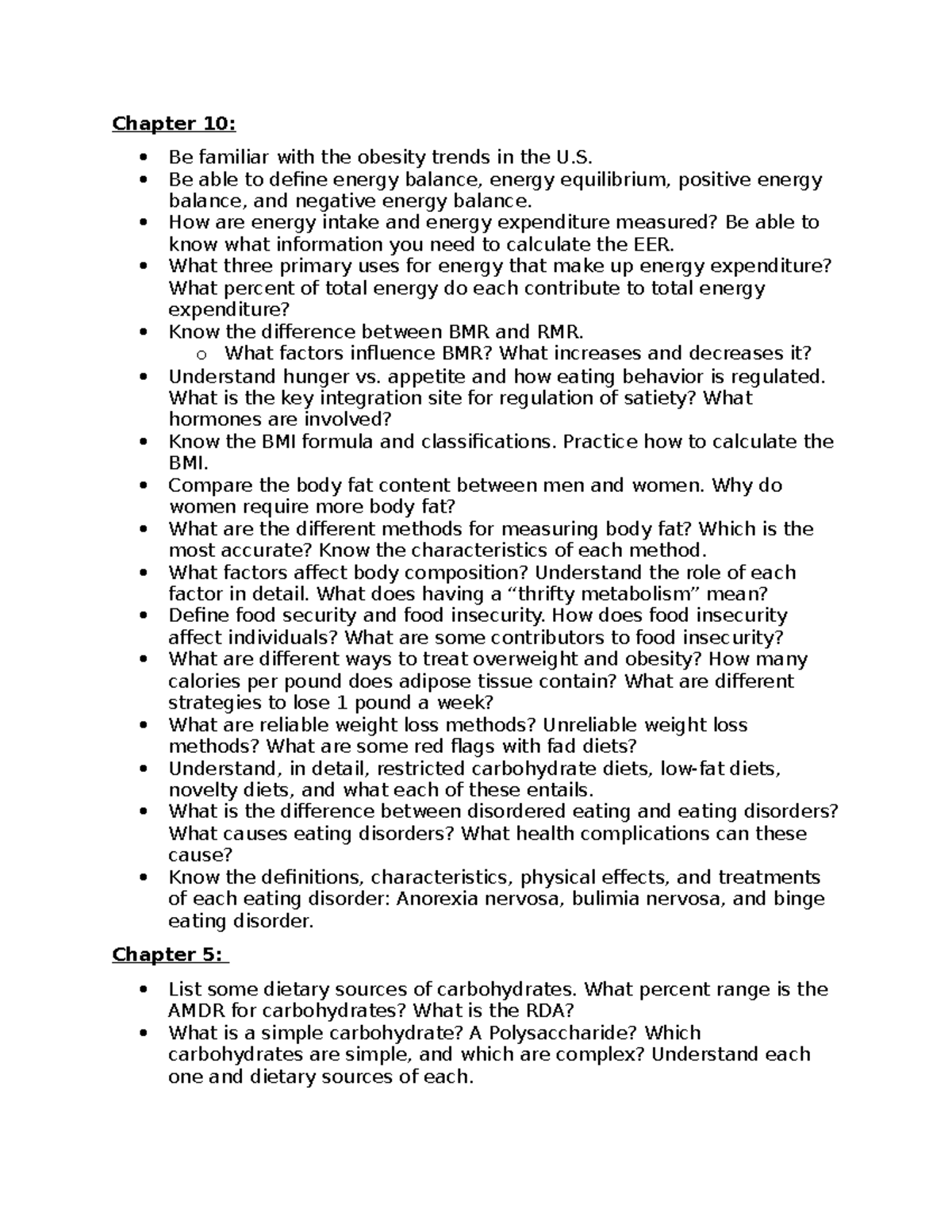 Comprehensive Study Notes on Nutrition: Chapters 5 & 6 Overview - Studocu