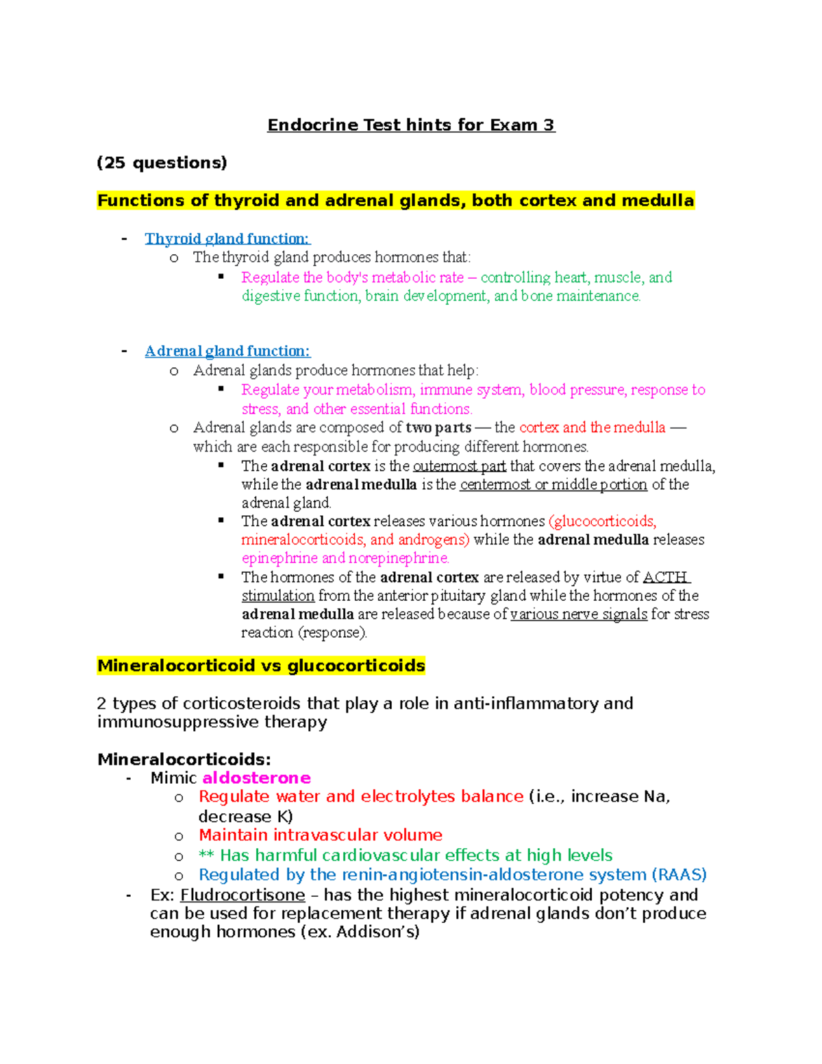 Endocrine Patho (Exam 3) - Endocrine Test hints for Exam 3 (25 ...