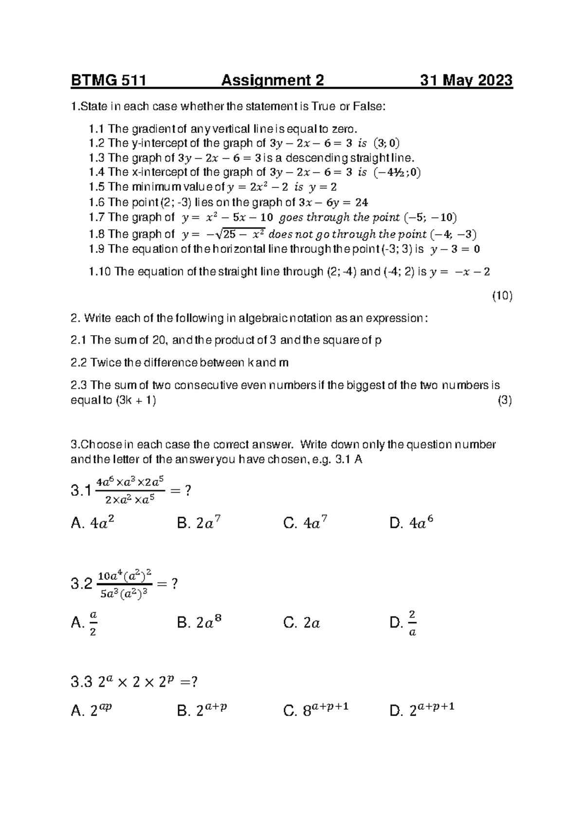 BTMG 511 Assignment 2 Solutions and Discussion - Due 31 May 2023 - Studocu
