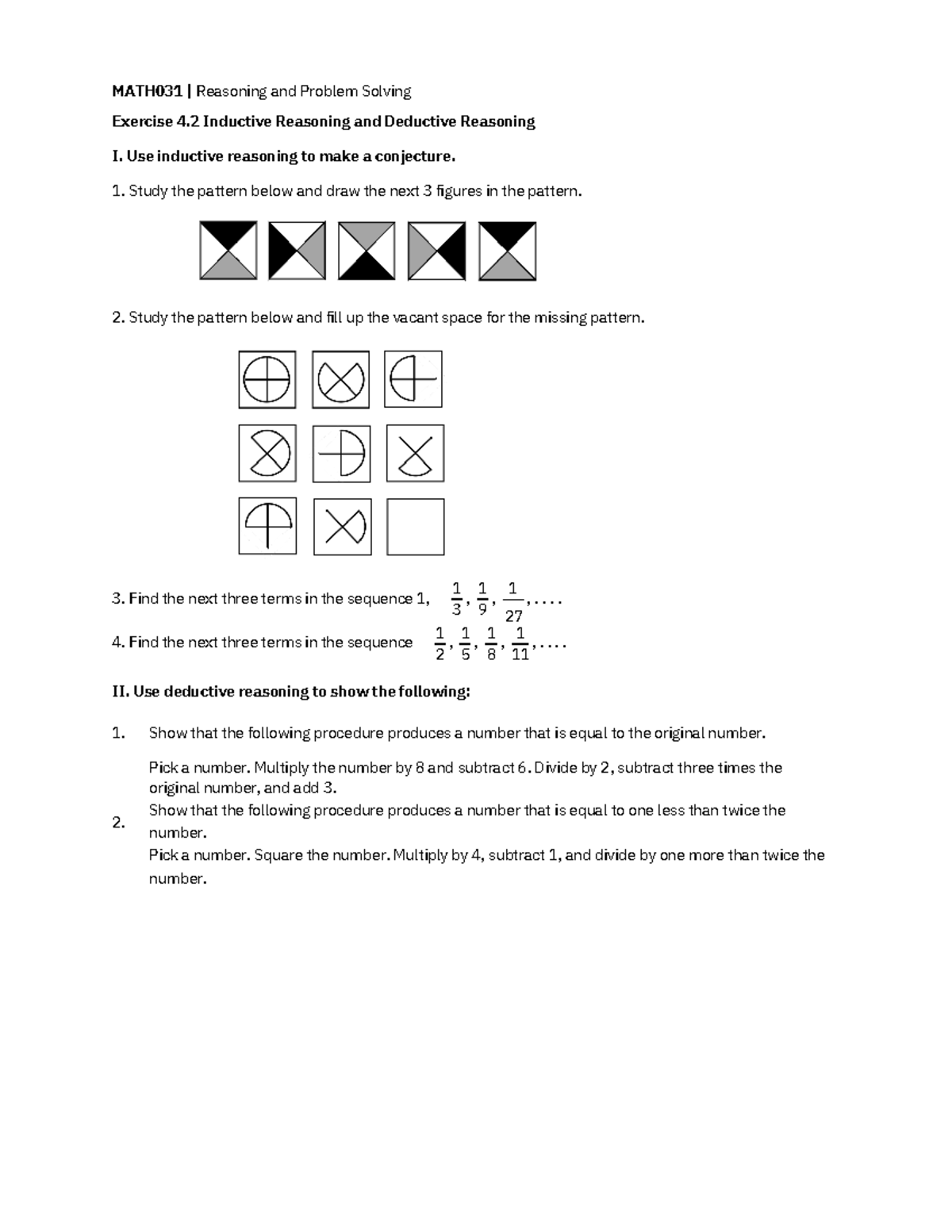 MATH031-Exercise 4 - .... - Exercise 4 Inductive Reasoning and ...