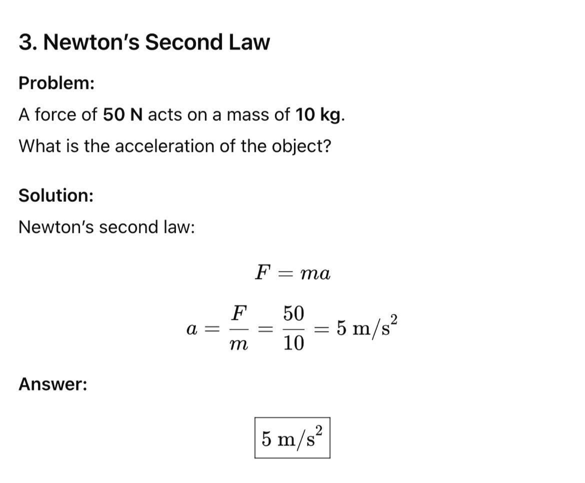 Phys3 - Solving - PHYSICS - 3. Second Law Problem: A force of 50 N acts ...