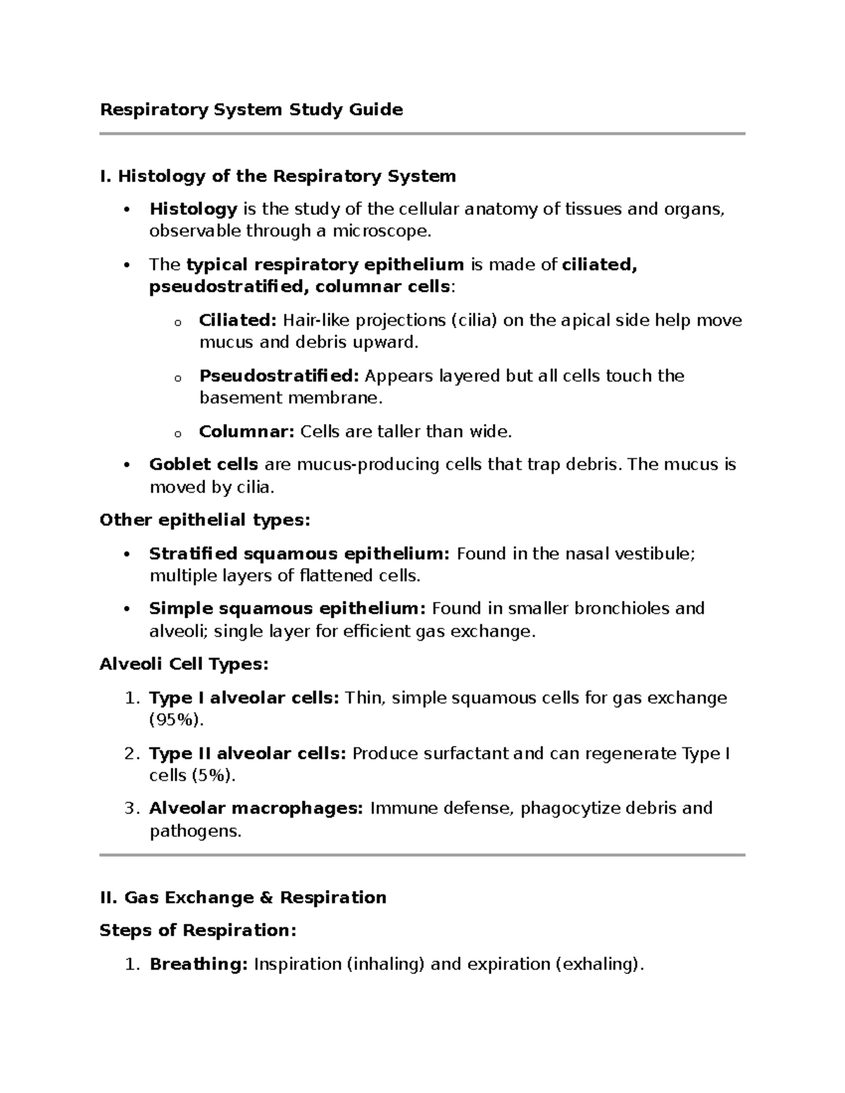 Respiratory system study guide I: Histology and gas exchange (Module 2 ...
