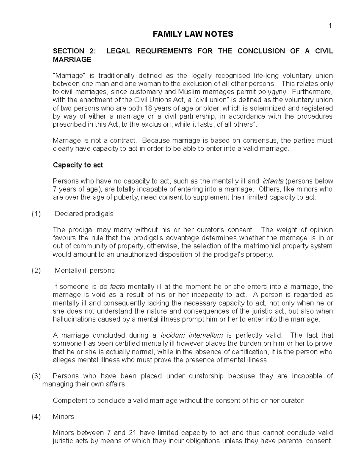 Family Law Summary - Family Law Summary: Unit 1: The legal requirements ...
