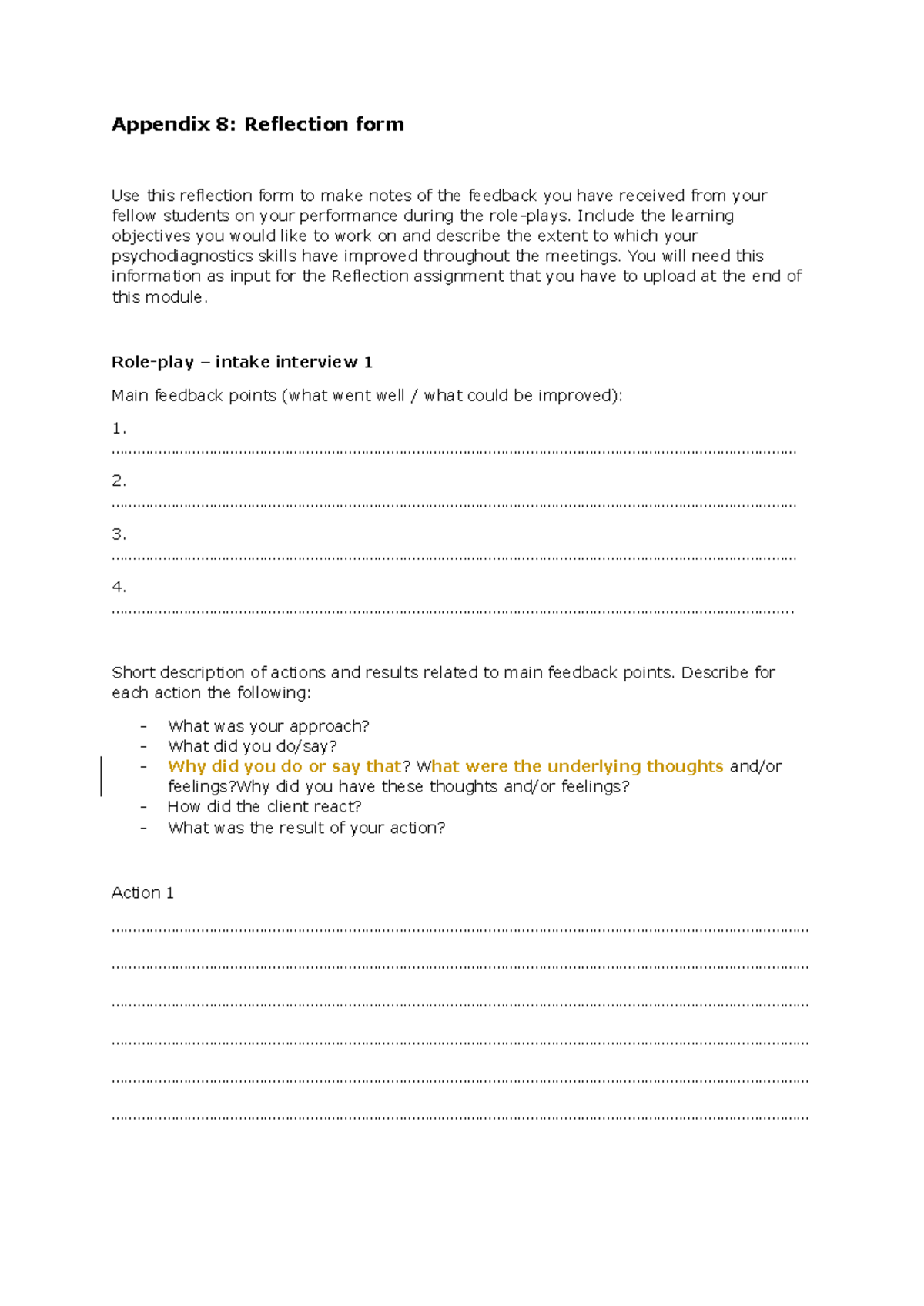 Appendix 8: Reflection Form for Psychodiagnostics Skills Improvement ...