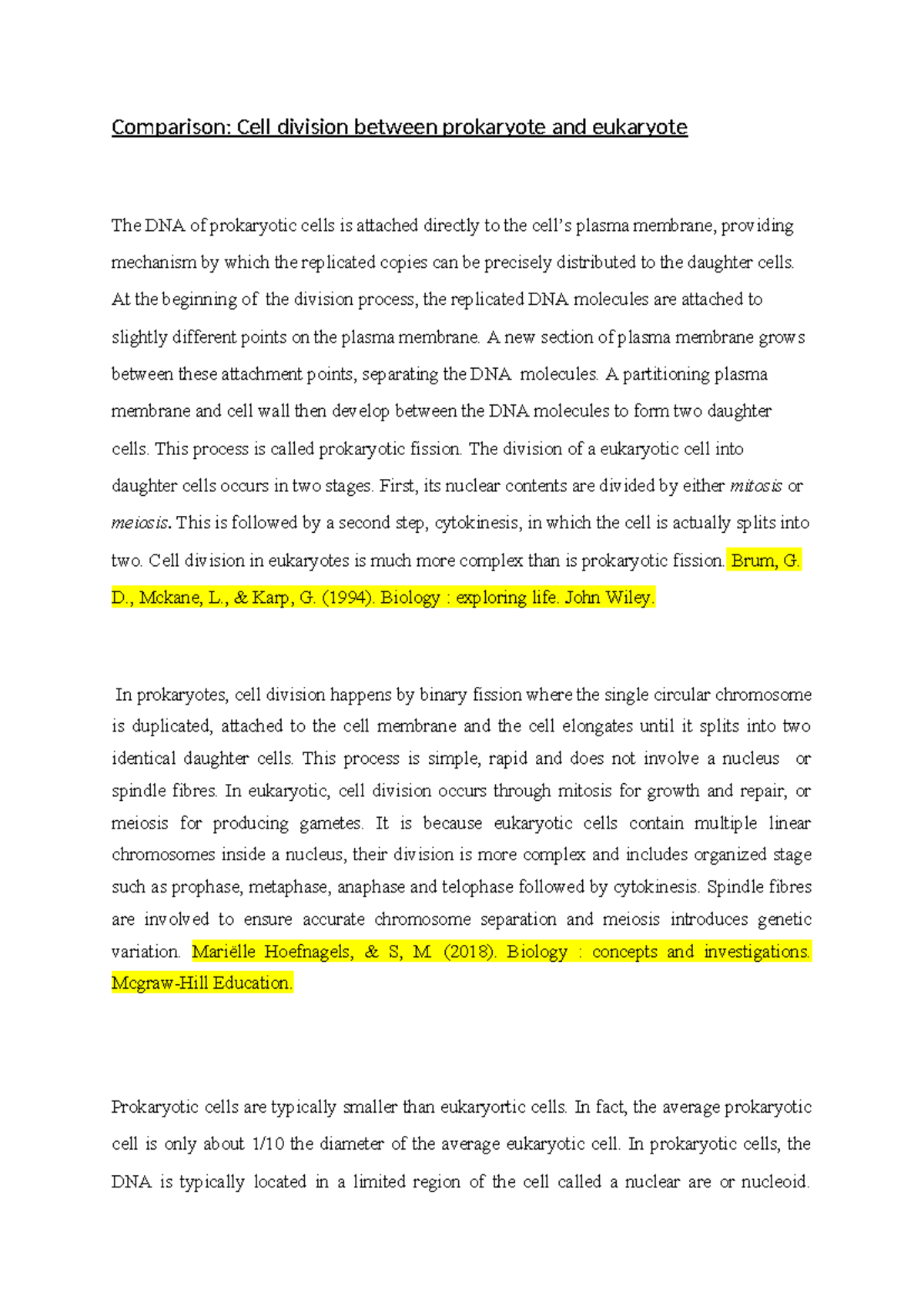 Comparison of Cell Division: Prokaryotes vs Eukaryotes - BIOLOGY - Studocu