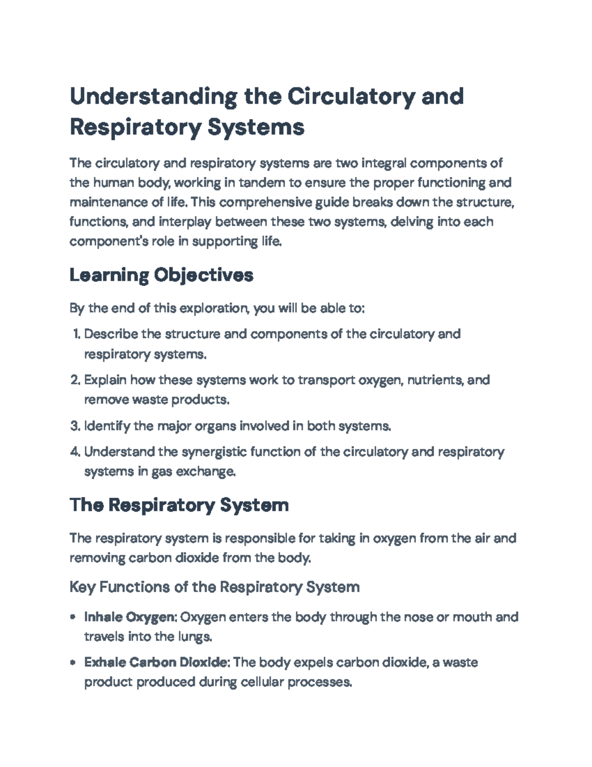 Circulatory & Respiratory Systems Overview: Structure & Function ...