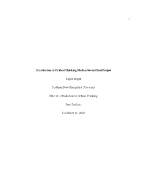 Document 7 critical thinking module 4 - Module Four: 4-2 Journal ...