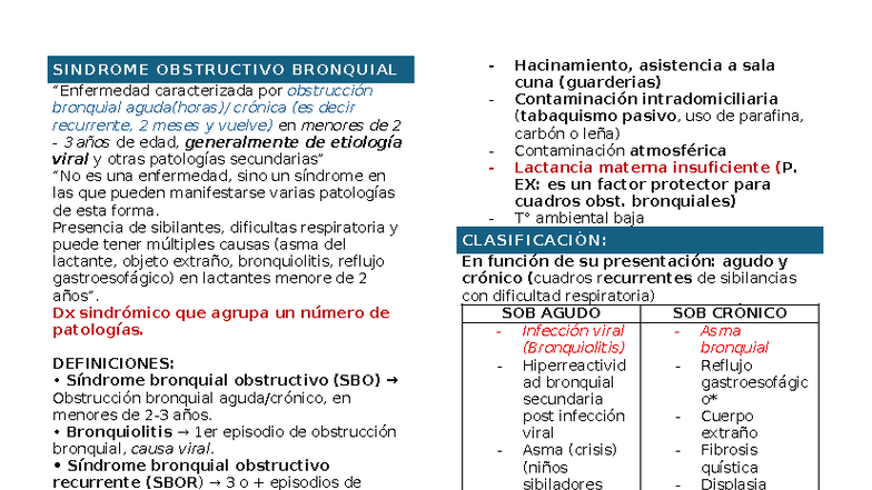 TEMA 1 - Síndrome Obstructivo Bronquial en Lactantes (SOB) - Studocu