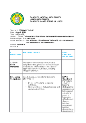 TOS-CPAR - TOS - Republic of the Philippines Department of Education ...