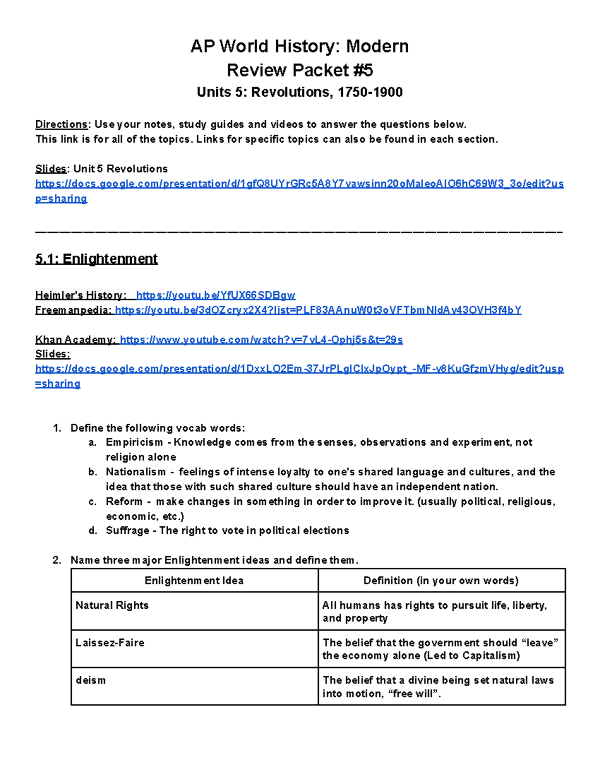 Fatima Merah - Unit 5 Review Packet - AP World History: Modern Review ...
