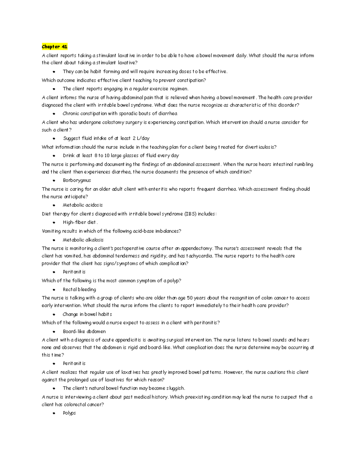 Chapter 41 Prepu: Nursing Considerations for Gastrointestinal Disorders ...