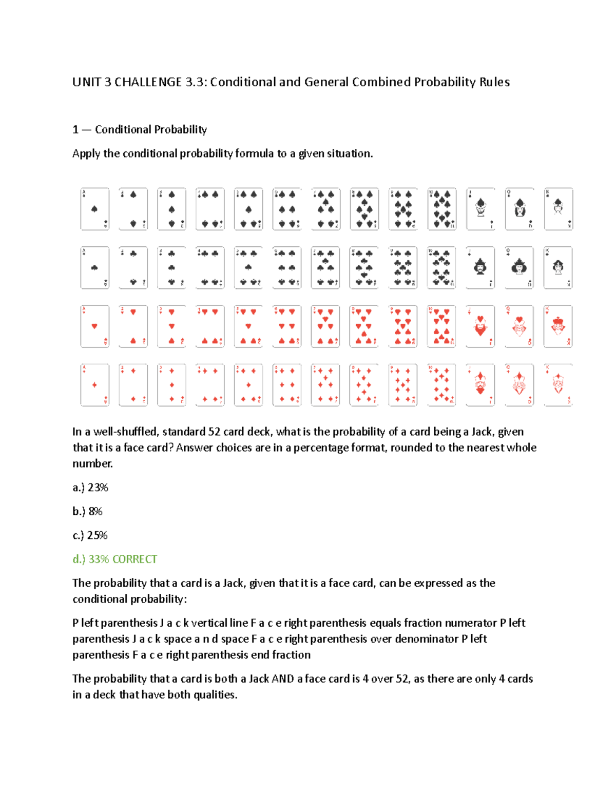 Intro to Stats - Unit 3 Challenge 3: Conditional & General Probabilities - Studocu