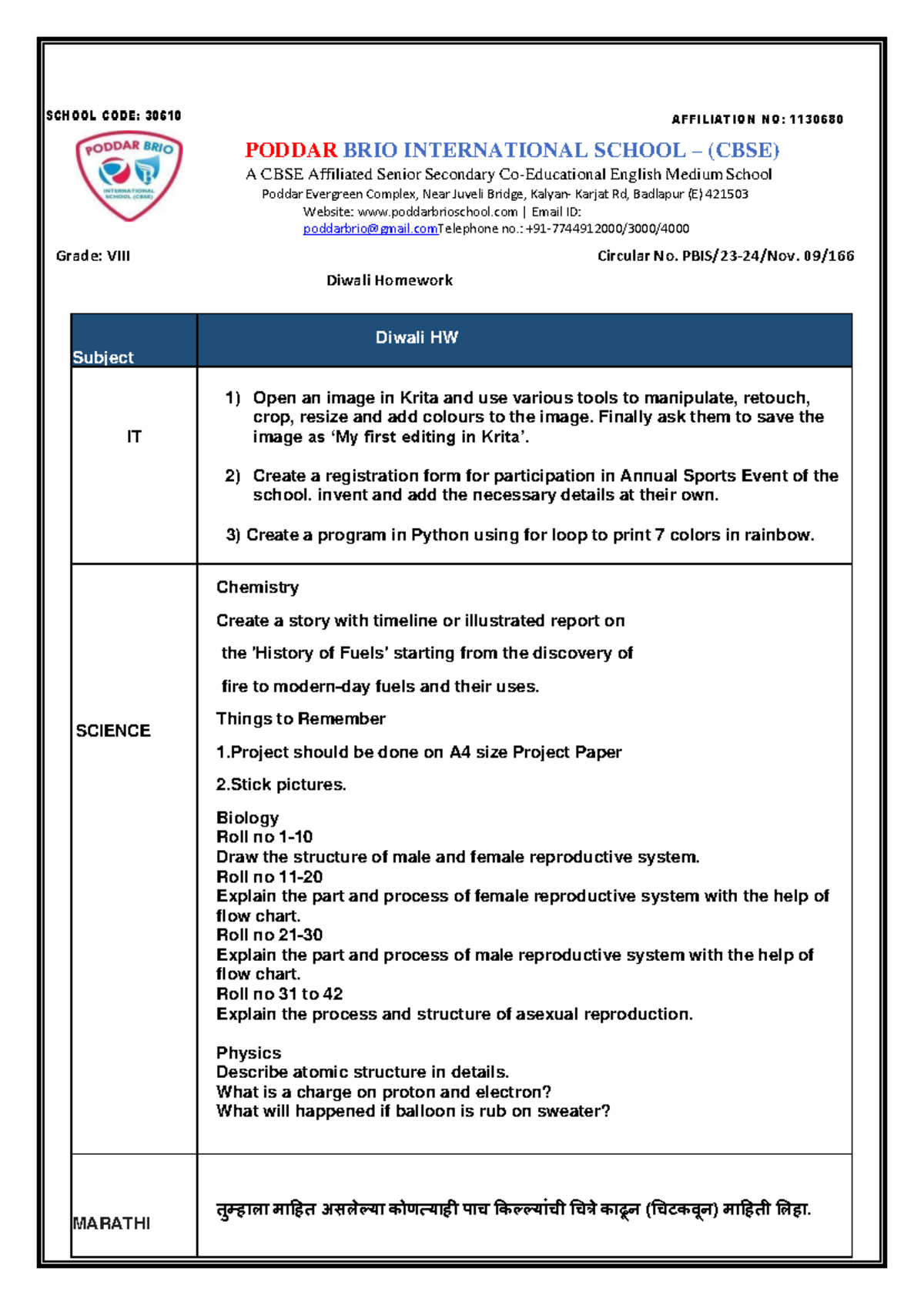 Grade VIII Diwali Vacation Homework (30610) - Studocu